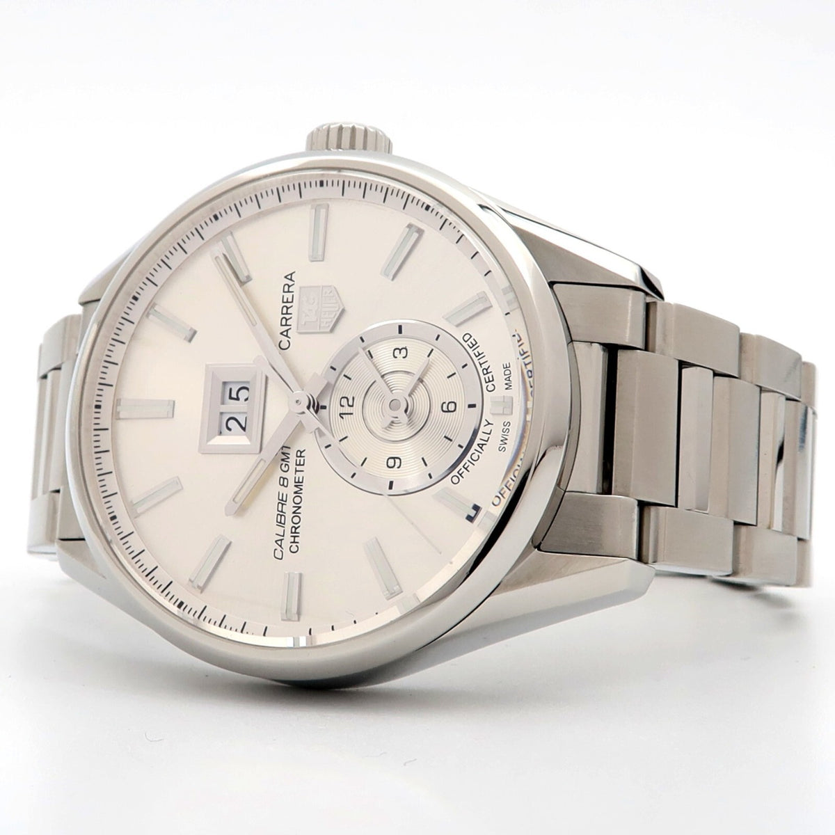 TAG Heuer Carrera Calibre 8 GMT Silver Dial Stainless Steel 41MM Date