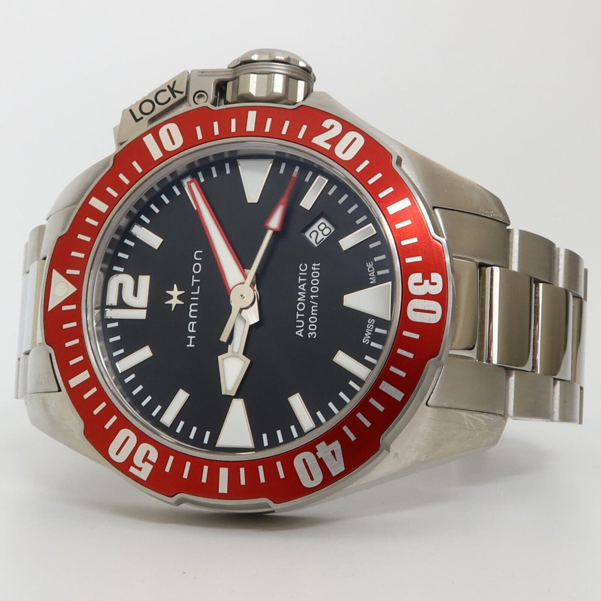 Hamilton Khaki Navy Frogman Automatic Black Dial Red Bezel 42MM H77725