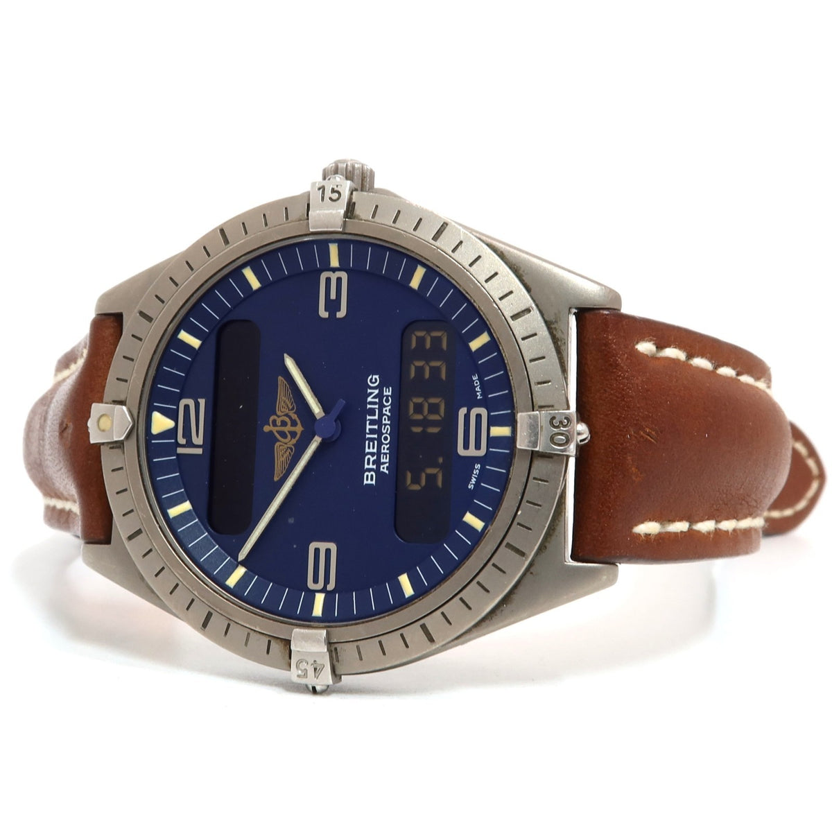 Breitling Aerospace Blue Dial Titanium Quartz Digital 39MM Dual Time E